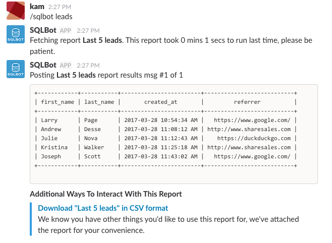 SQL Reporting in Slack, Basecamp & Email - MySQL, Postgres, and MS